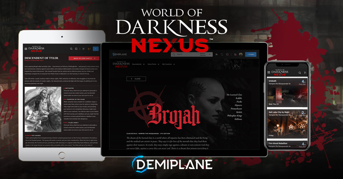World Of Darkness Partners With Demiplane For Digital Toolset