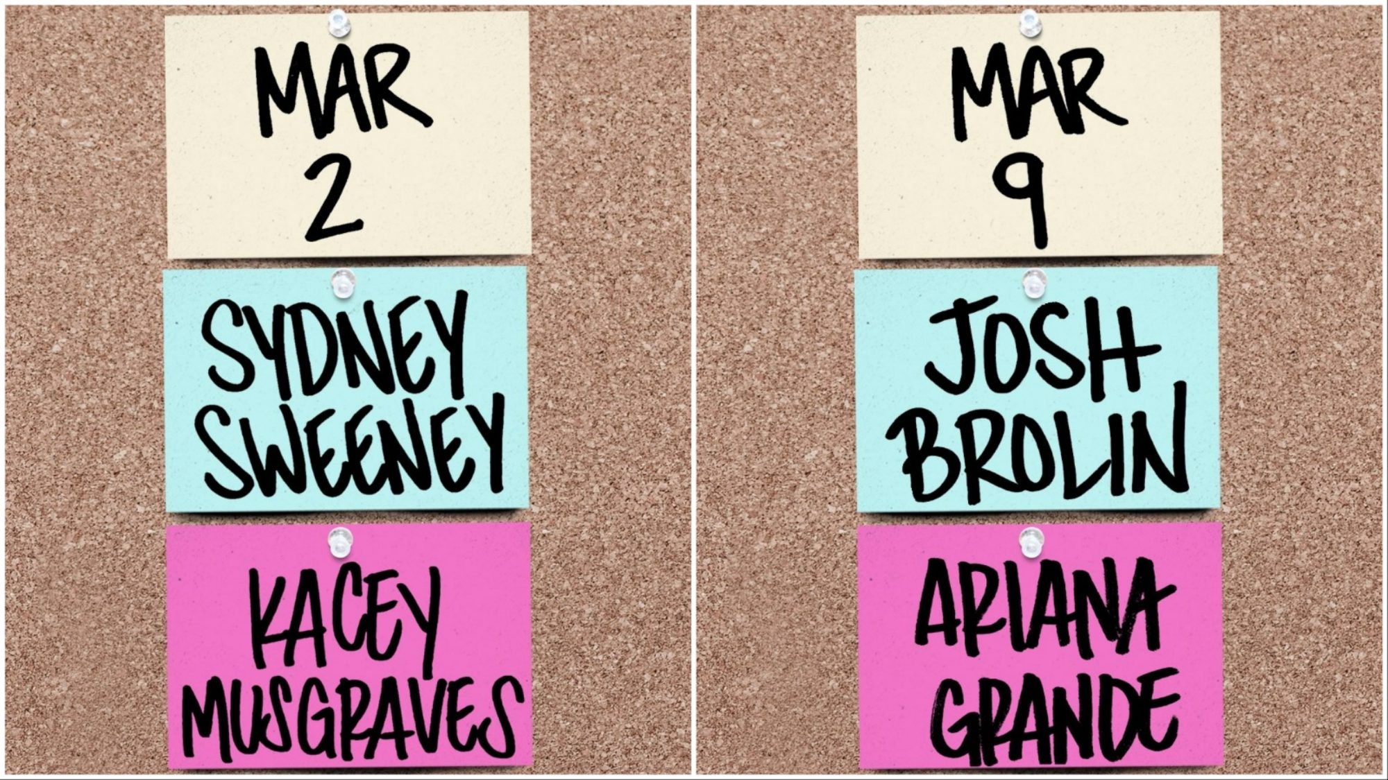 SNL Taps Sydney Sweeney/Kacey Musgraves; Josh Brolin/Ariana Grande