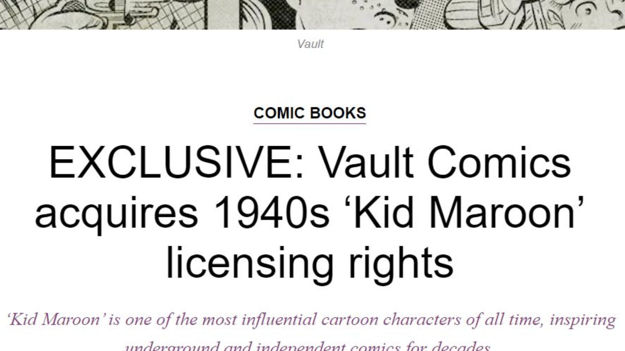 Vault Comics' License of Pep Shepard's Kid Maroon is Fake News
