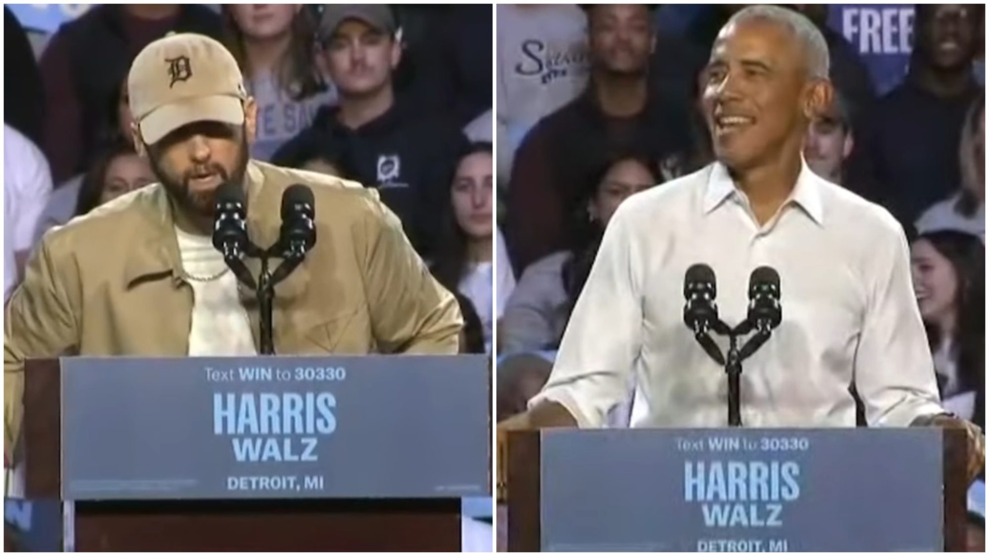 Check Out Eminem Introducing President Obama During Harris/Walz Rally