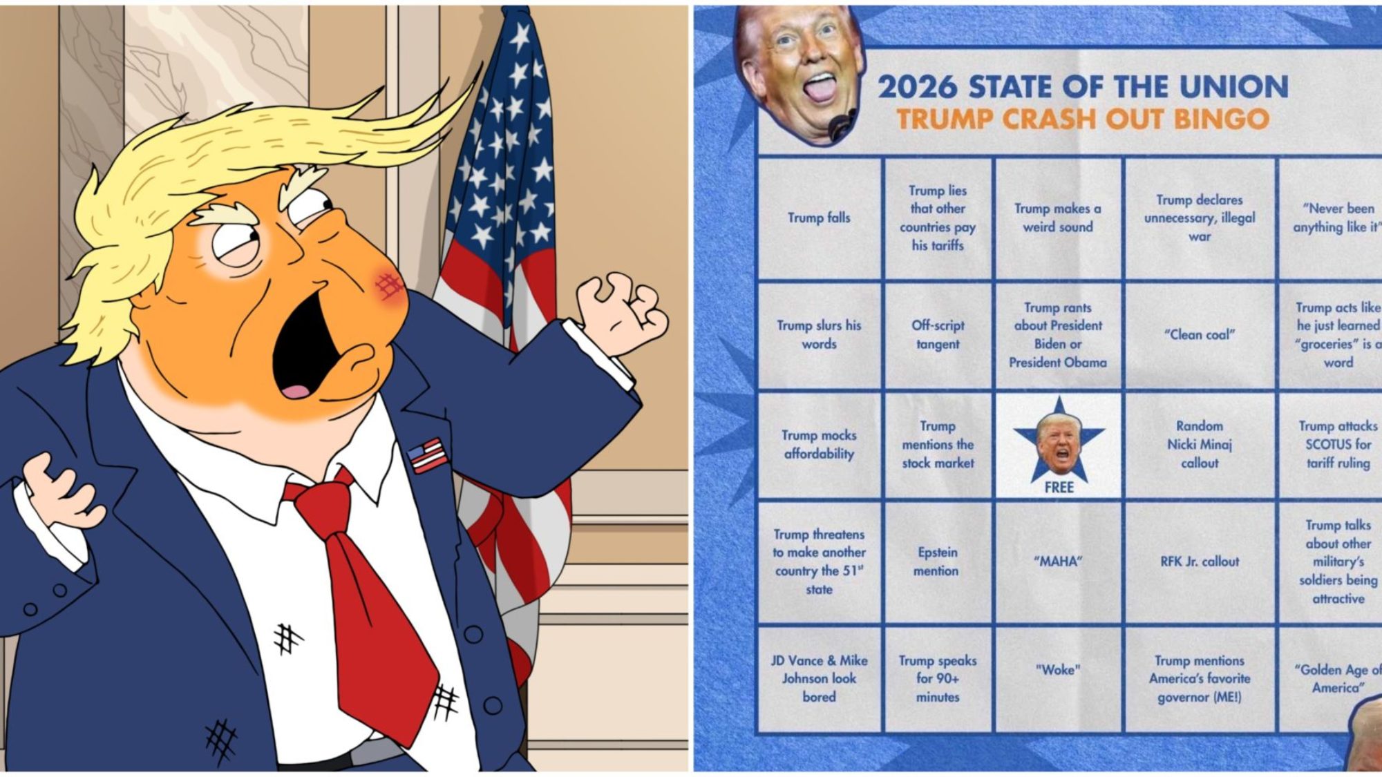 Trump SOTU Speech Gets a "Crash Out" Bingo Game from Newsom